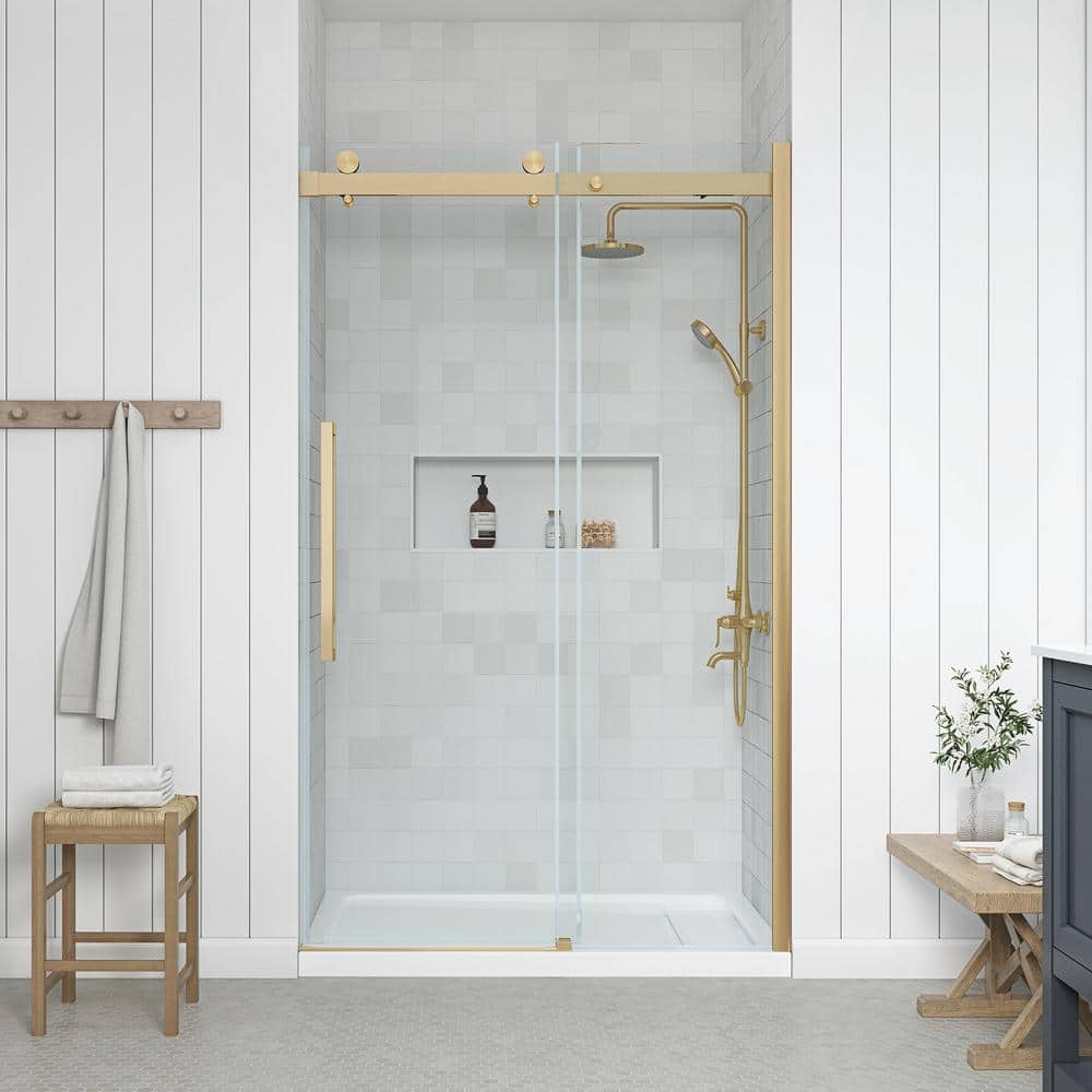 OVE Decors Bel Soft Close 46 3/16 in. - 48 in. W x 78 3/4 in. H Alcove Sliding Frameless Shower ...