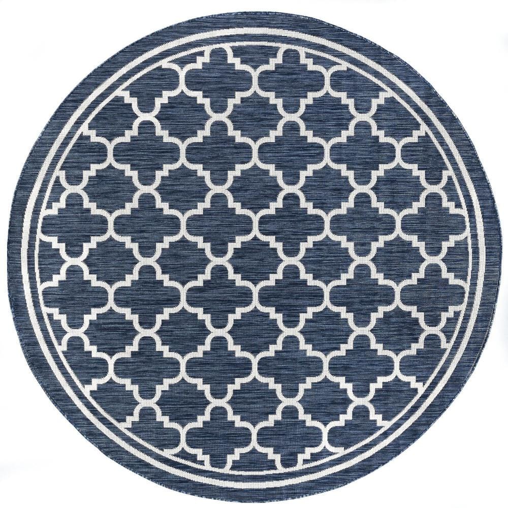Tayse Rugs Eco Geometric Navy 8 ft. Round Indoor/Outdoor Area Rug ...