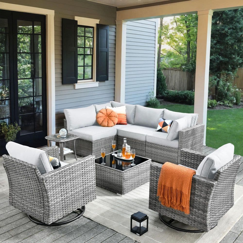 weaxty W Daffodil K Gray 8-Piece Wicker Patio Outdoor Conversation Sofa ...