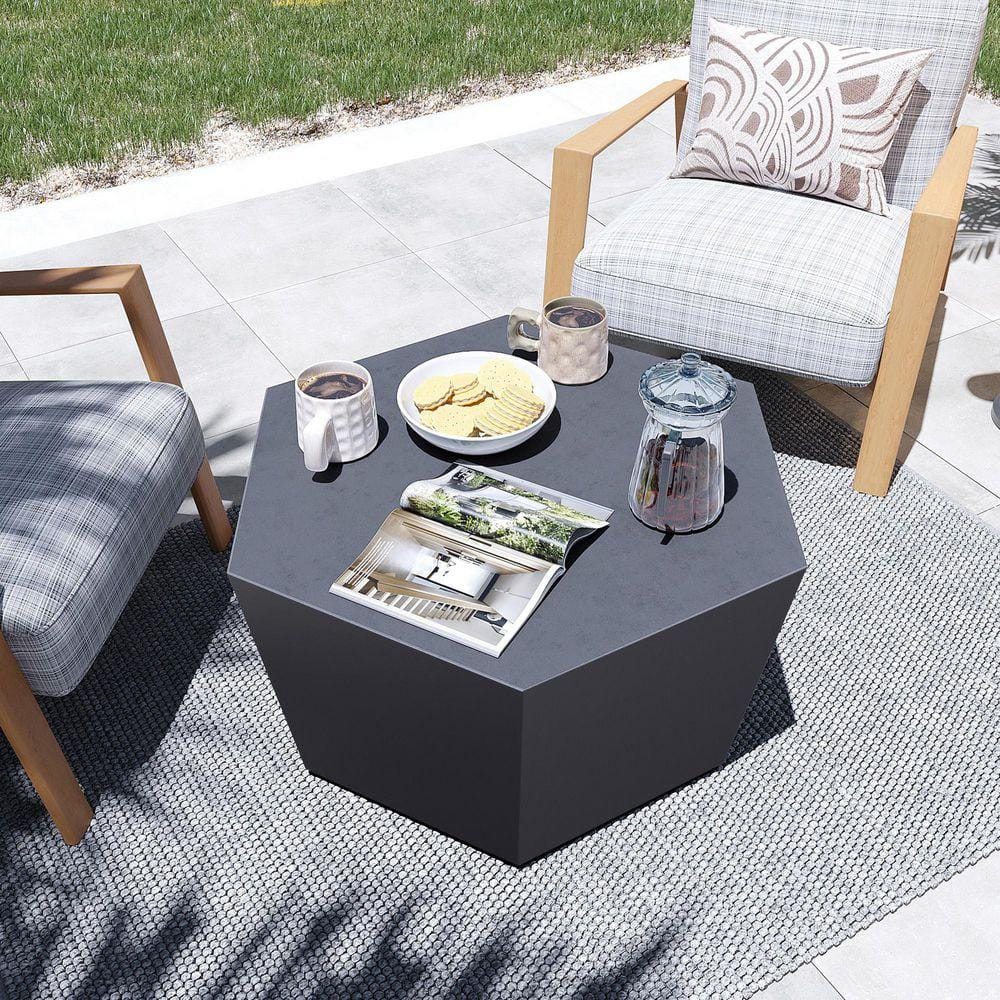 UPHA 35 in. Outdoor Hexagon Magnesium Oxide Coffee Table in Dark gray ...