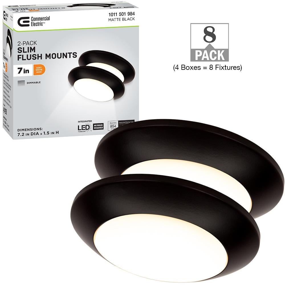 Commercial Electric 7.2 in. Matte Black Slim LED Flush Mount 854LM 12.5 ...