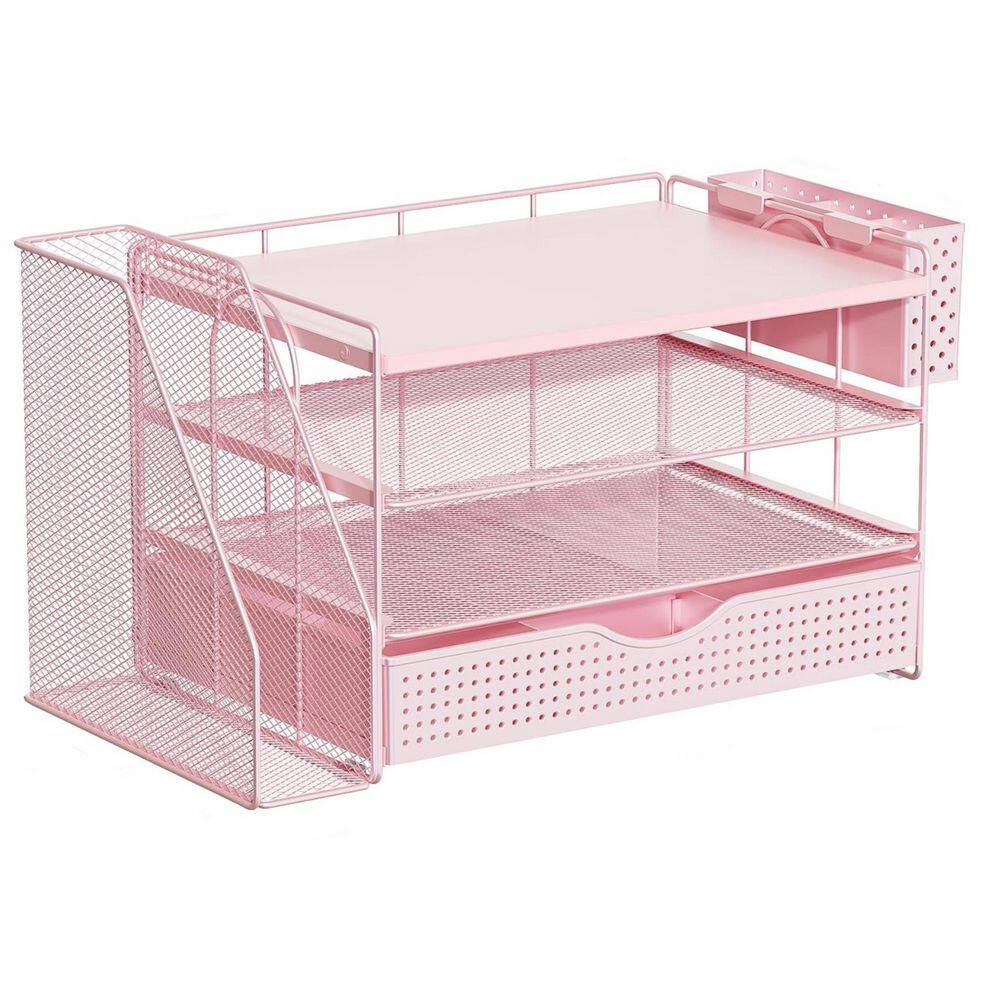 Pink 14.14 in. x 9.45 in. Alloy Steel, Plastic, Wood 4-Tier Desk ...