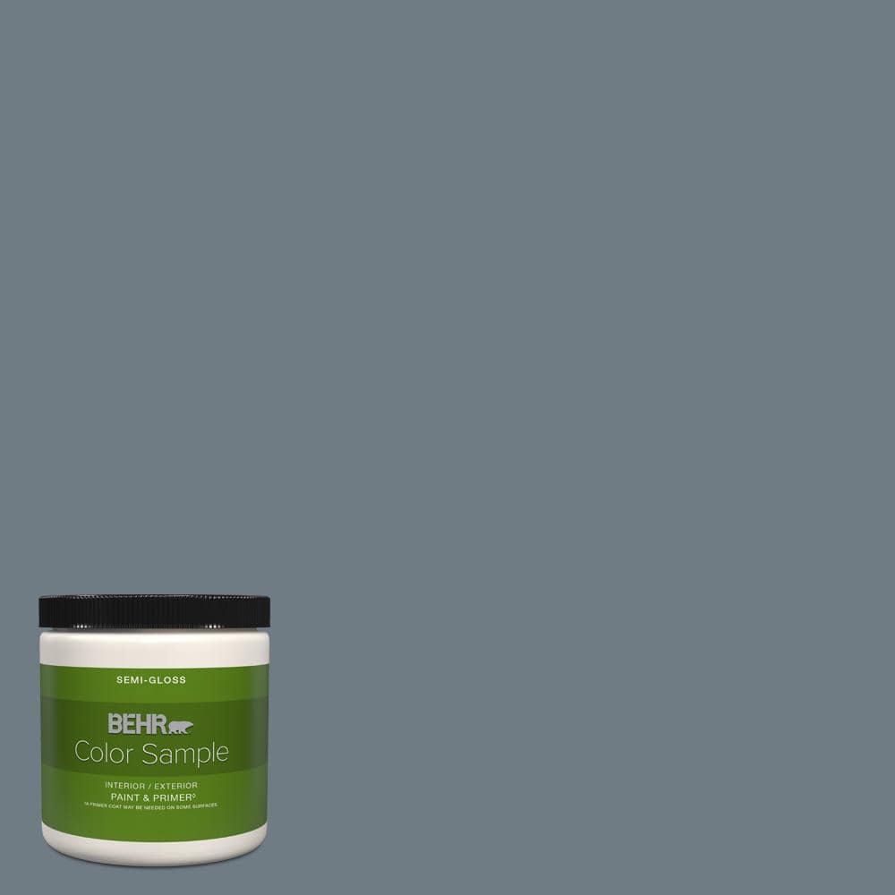 BEHR PREMIUM PLUS 8 oz. #N490-5 Charcoal Blue Semi-Gloss Interior ...