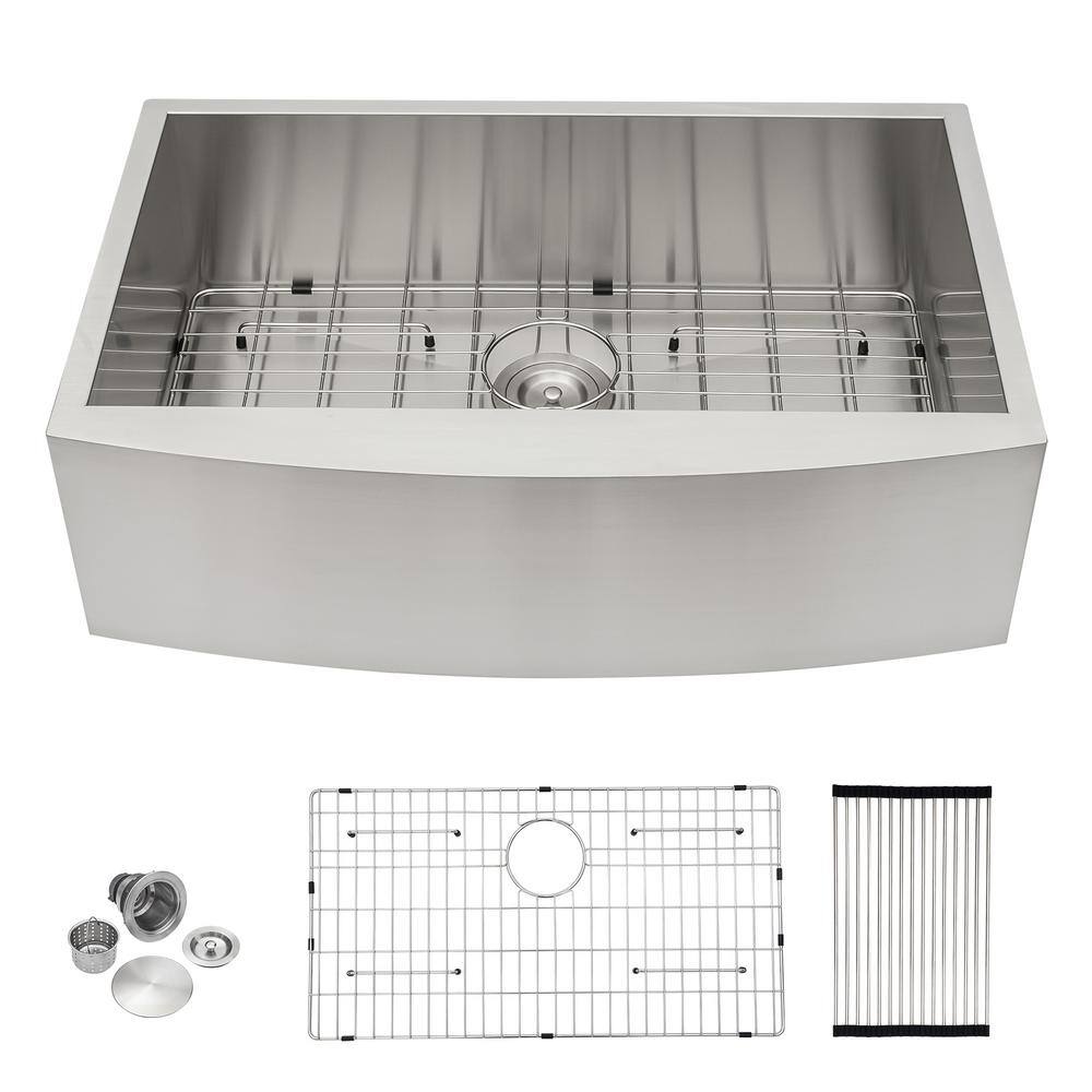 Sarlai 36 in. Farmhouse Apron Single Bowl 18 Gauge Brushed Nickel ...