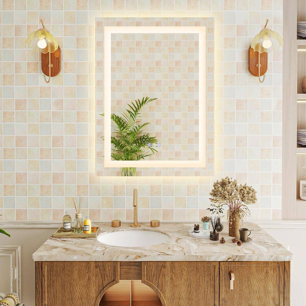 WELLFOR 24 in. W x 32 in Rectangular Frameless Wall Bathroom Vanity ...