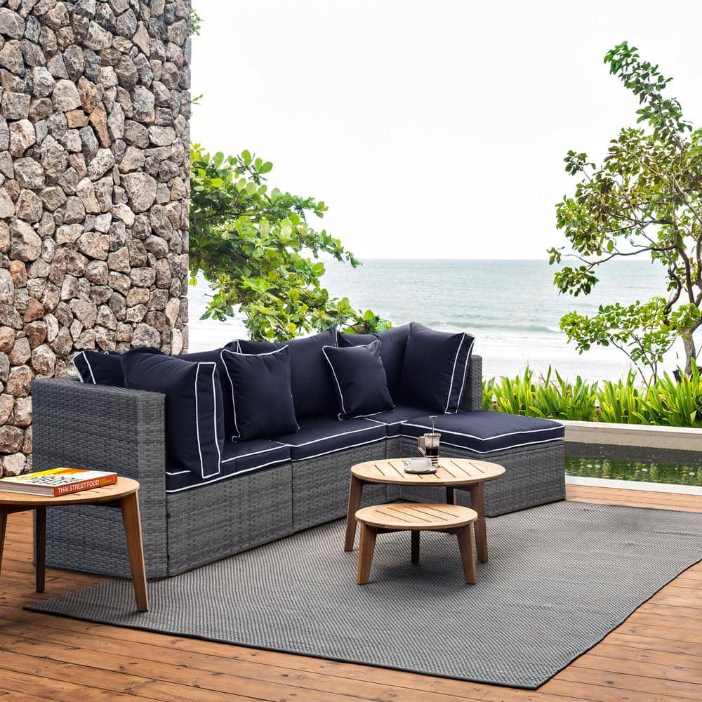 WESTIN OUTDOOR TAZZ 4-Piece Rattan Outdoor Sectional with Cushions and ...