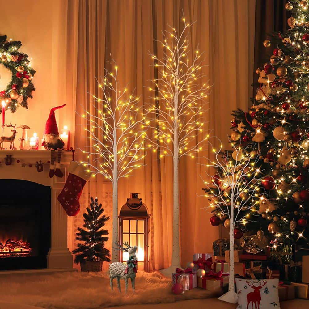 DR.Planzen 6ft. Artificial Birch Green Ash Tree with LED Lights, Lighted up Tree for Table Home ...