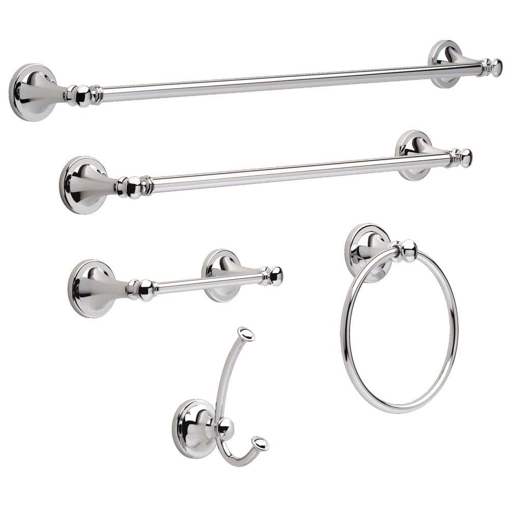 Delta Silverton 5-Piece Bath Hardware Set 18, 24 in. Towel Bars, Toilet ...