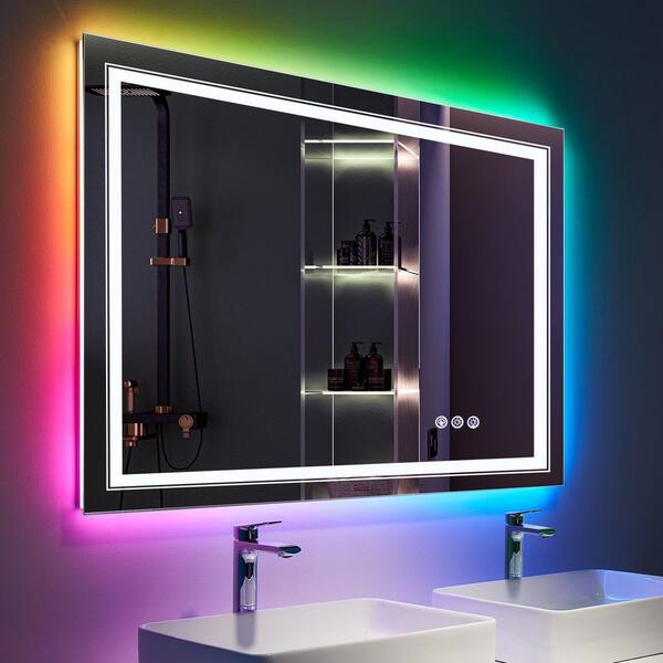 ODDSAN LED RGB Mirror 40 in. W x 32 in. H Rectangular Frameless Anti ...