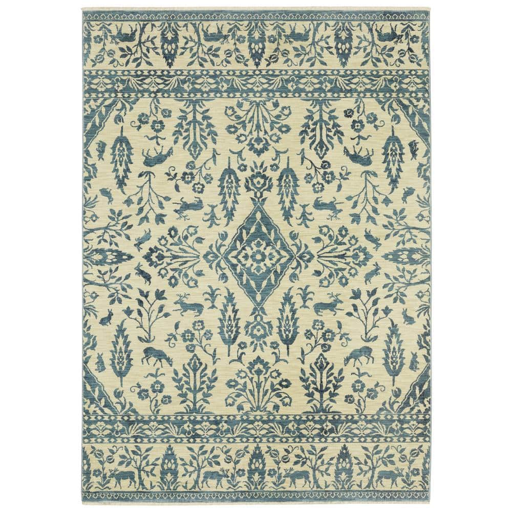 AVERLEY HOME Fleetwood Ivory/Blue 10 ft. x 13 ft. Border Oriental ...