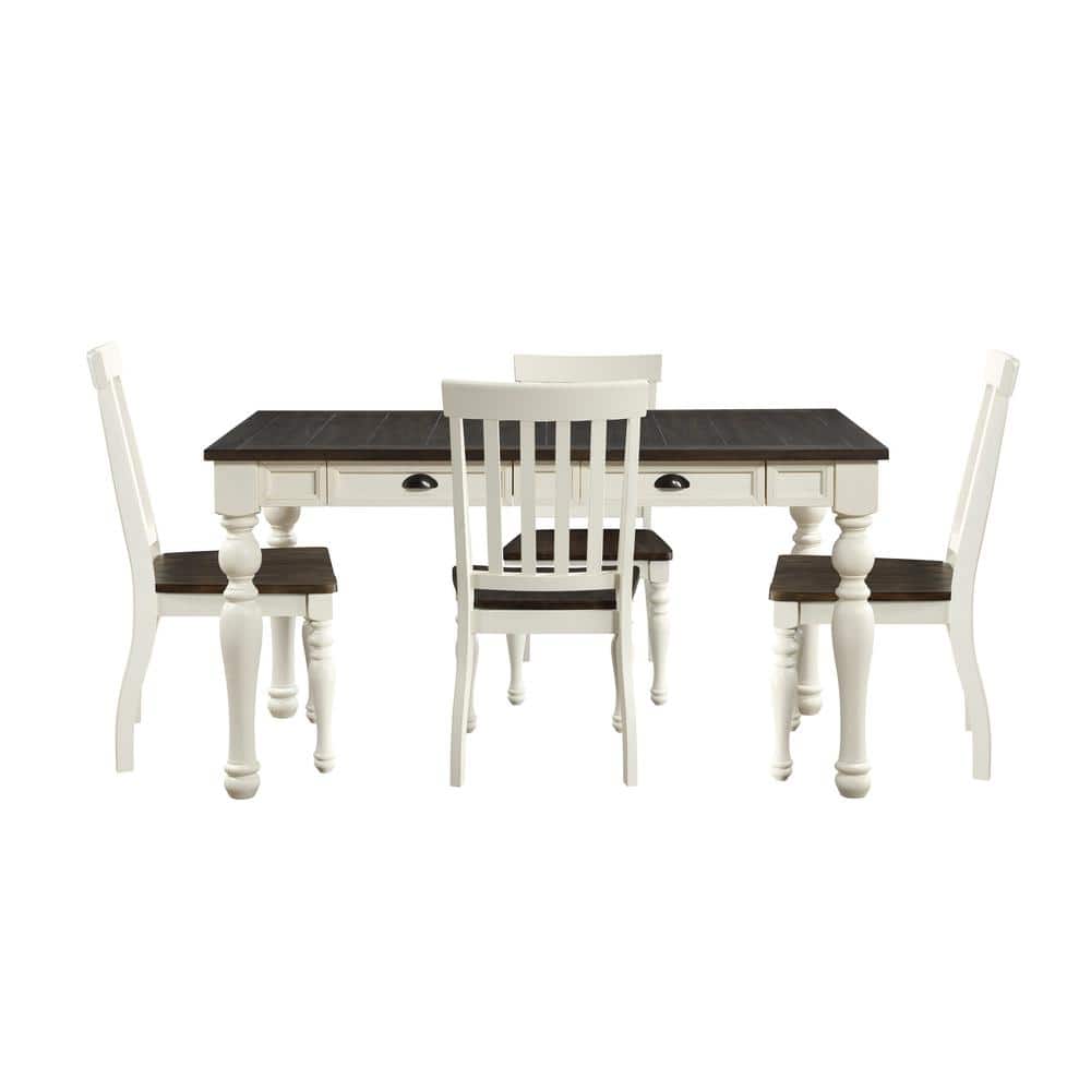 Steve Silver Joanna 5-Piece Ivory and Mocha Brown Wood 4 Drawer Dining ...