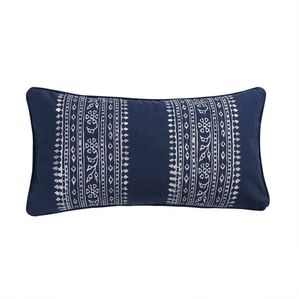 LEVTEX HOME Valentina Navy, White Floral, Stripe Embroidered 24 in. x ...
