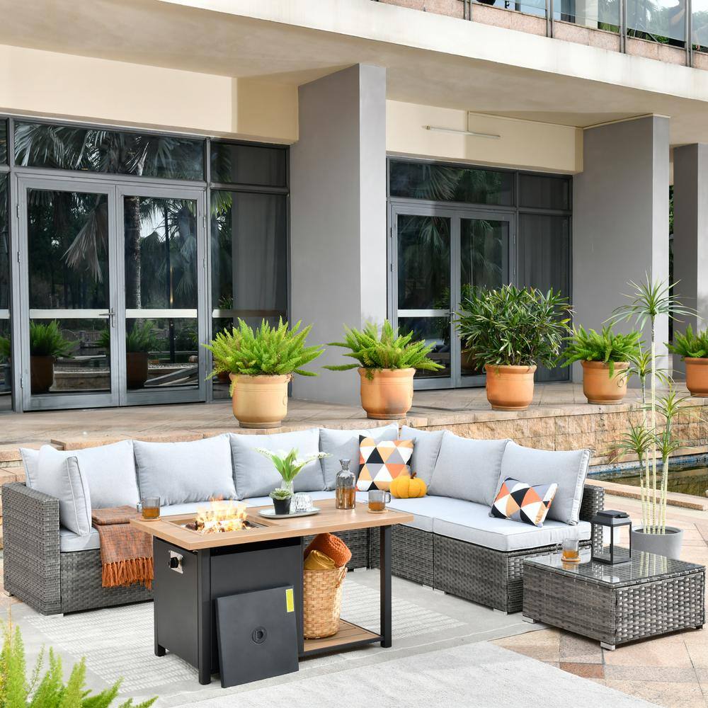 Toject Sanibel Gray 8-Piece Wicker Outdoor Patio Conversation Sofa ...