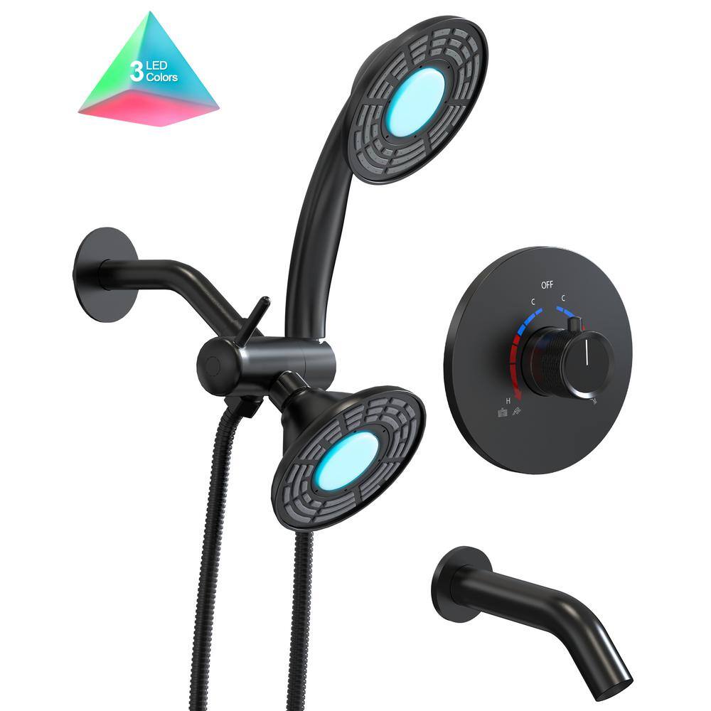 GRANDJOY Smart LED Grain Dual Showers 5 in. 3-Spray Wall Mount Shower ...