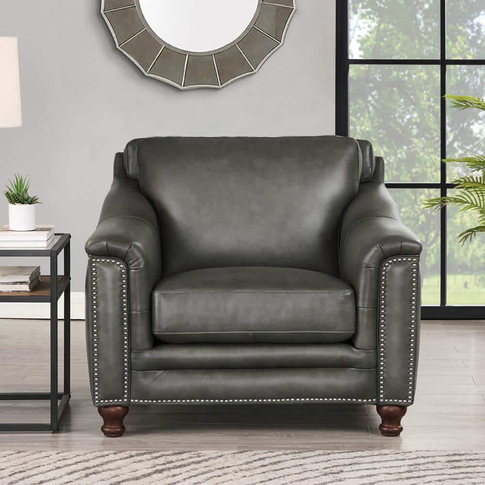 Hydeline Belfast Grey Top Grain Leather Arm Chair 6991-10-5858 - The ...