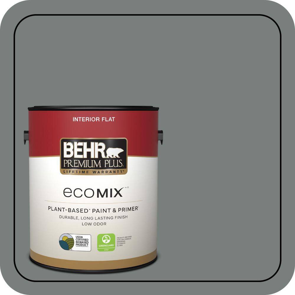 BEHR PREMIUM PLUS 1 gal. #PPU25-18 Shutter Gray Flat EcoMix Plant-Based ...