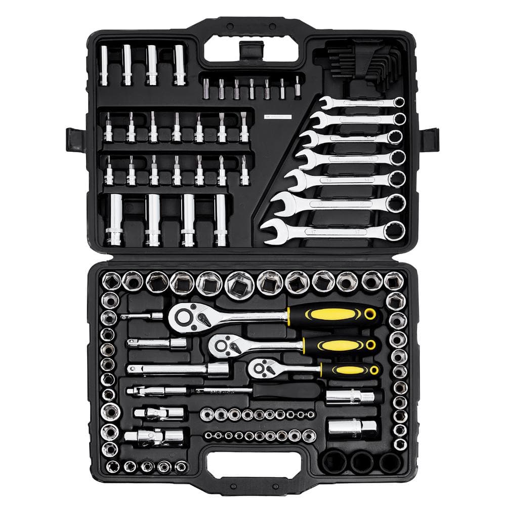 VEVOR 121-Piece Mechanics Tool Set, 1/4 in. 3/8 in. 1/2 in. Drive ...