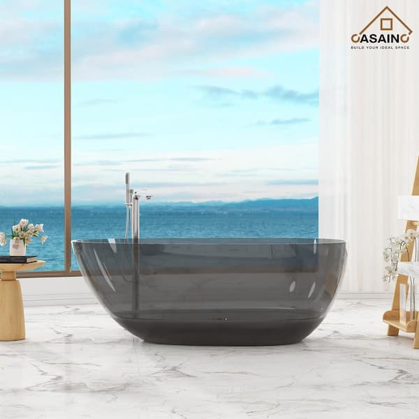CASAINC 59 in. x 30 in. Freestanding Soaking Resin Bathtub with Center ...