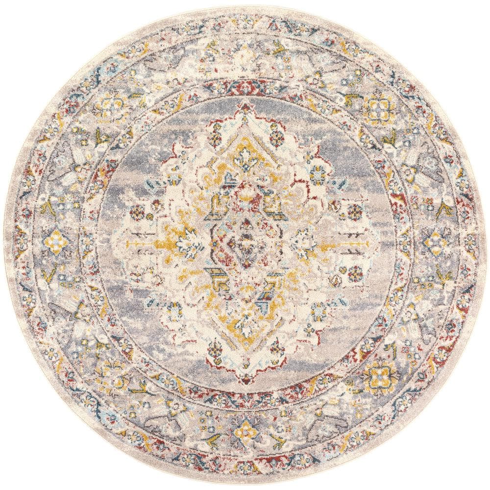 Livabliss Chandi Yellow 6 ft. 7 in. x 6 ft. 7 in. Round Area Rug ...