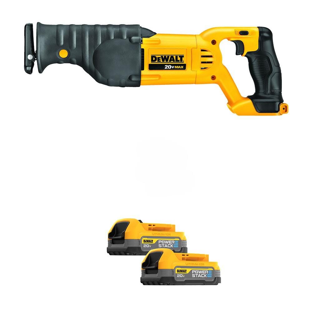 DEWALT 20V MAX Lithium-Ion Cordless Reciprocating Saw with (2) 1.7 Ah 20V MAX POWERSTACK Compact ...