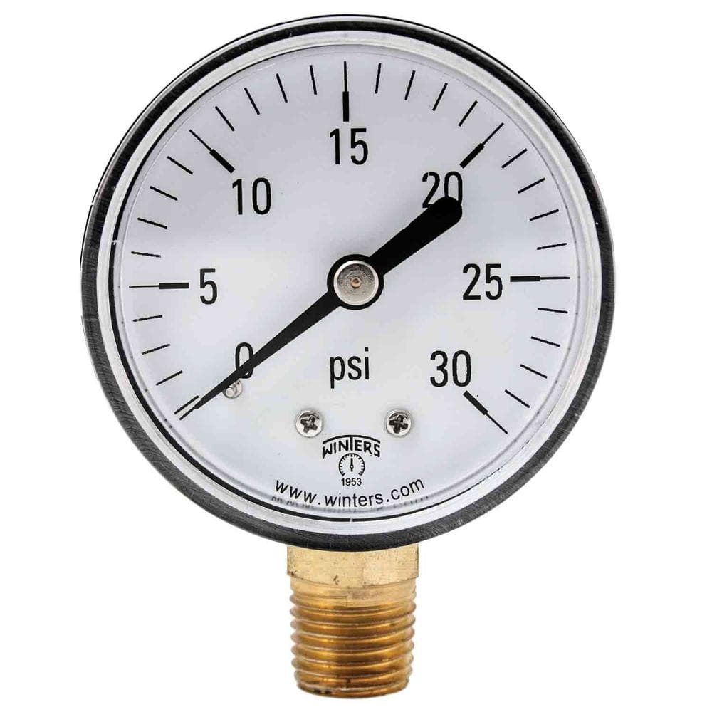Winters Instruments PEM Series 2 in. Plastic Case Brass Internals Pressure Gauge with 1/4 in ...