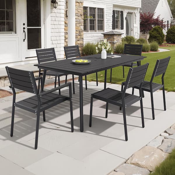 CLOUDFLY 7-Piece Polywood Patio Dining Set, Outdoor Dining Table and 6 ...