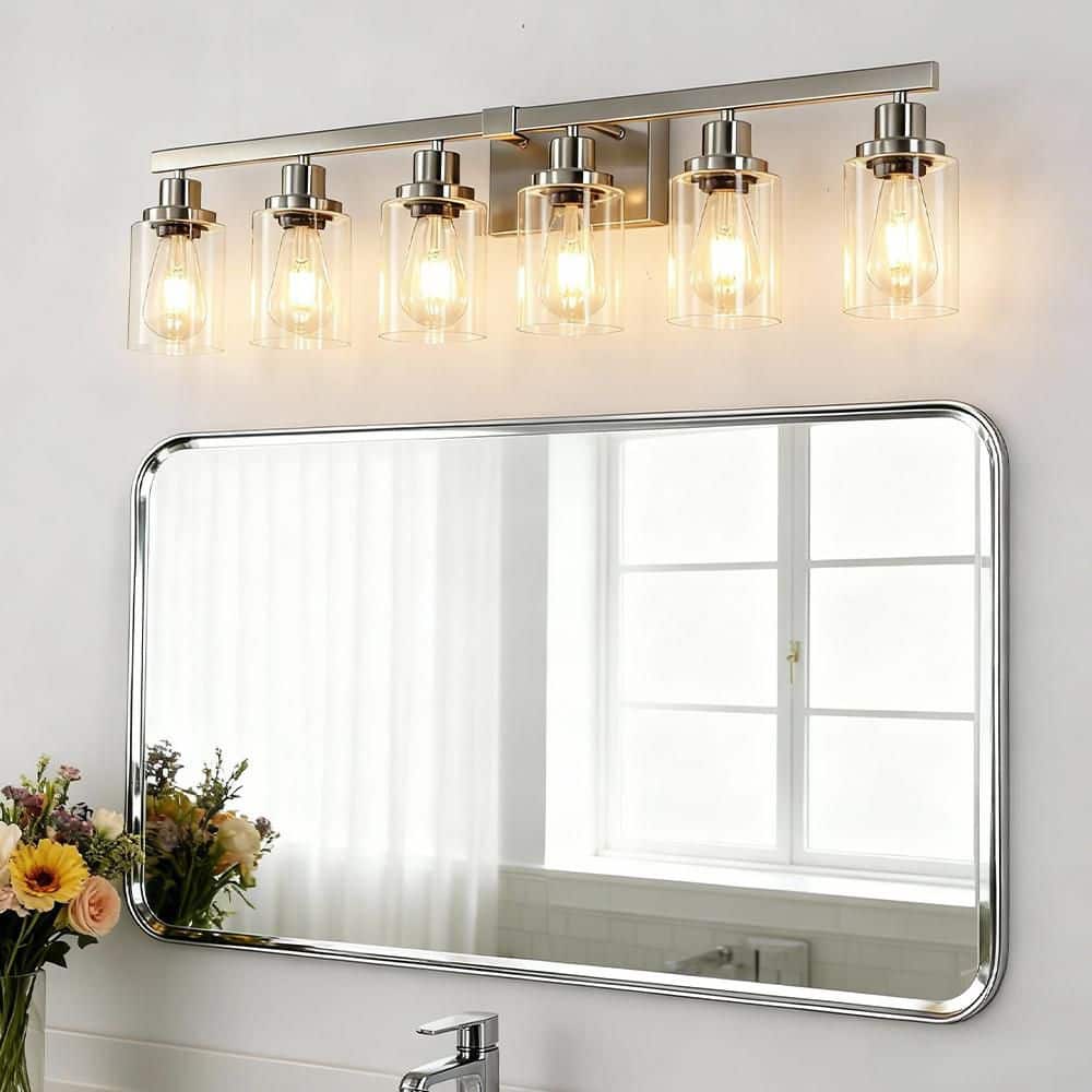Lasaideal 37 in. 6-Light Brushed Nickel Vanity Lights Fixture with ...