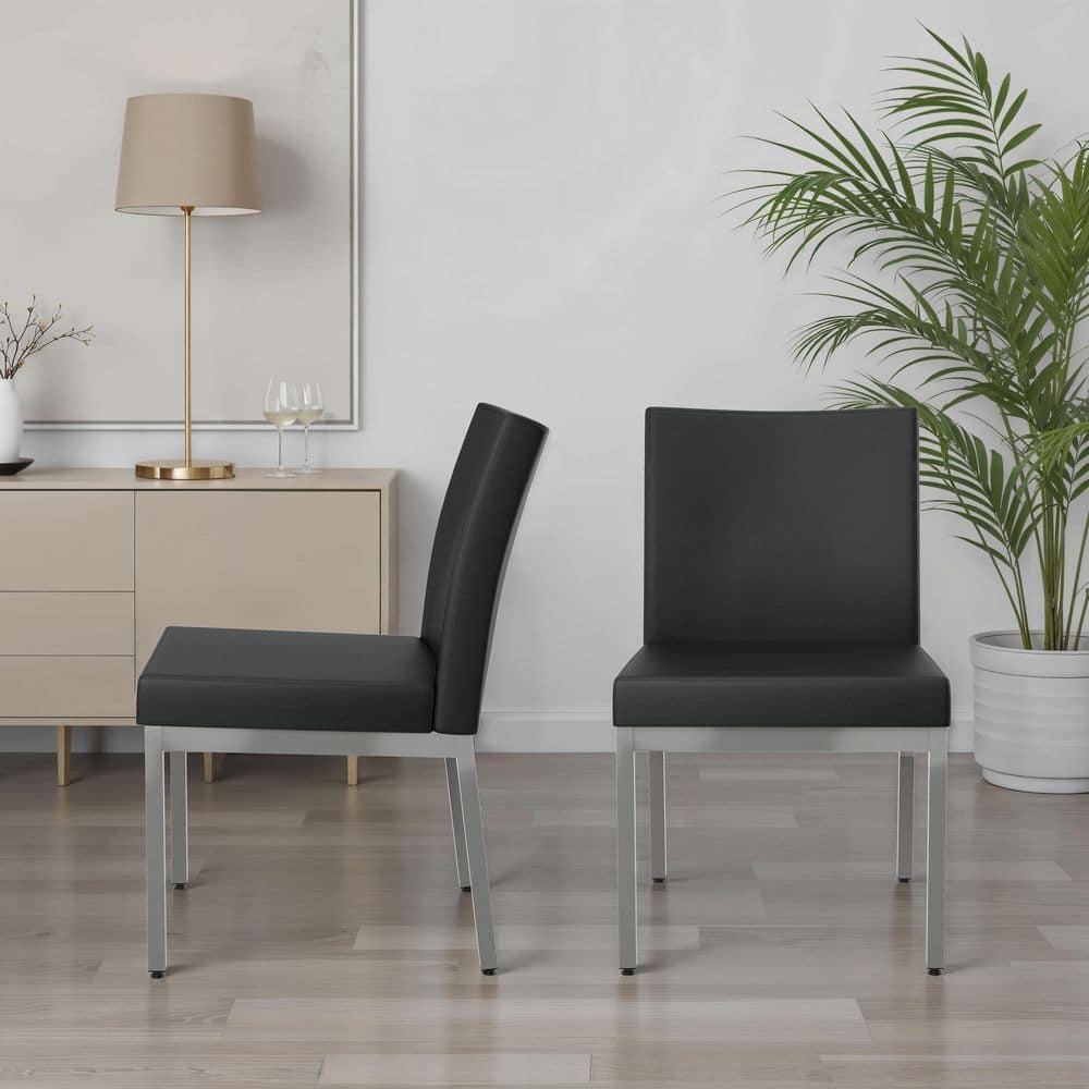 Amisco Perry Black Faux Leather / Glossy Grey Metal Upholstered Dining ...