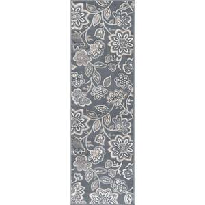 Tayse Rugs Madison Floral Gray 2 ft. x 8 ft. Indoor Runner Rug MDN3409 2x8
