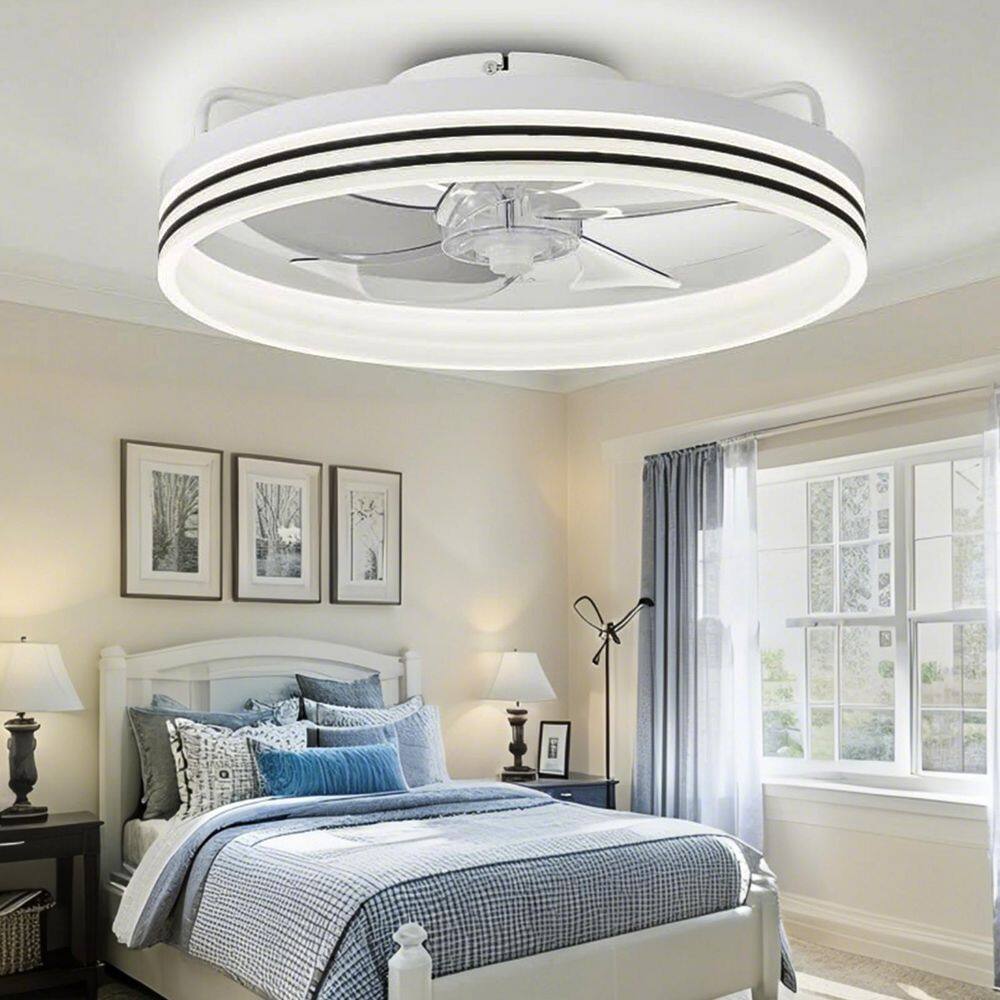 Ltemziiy 19.69 in. Indoor White Modern Low Profile Ceiling Fans with ...