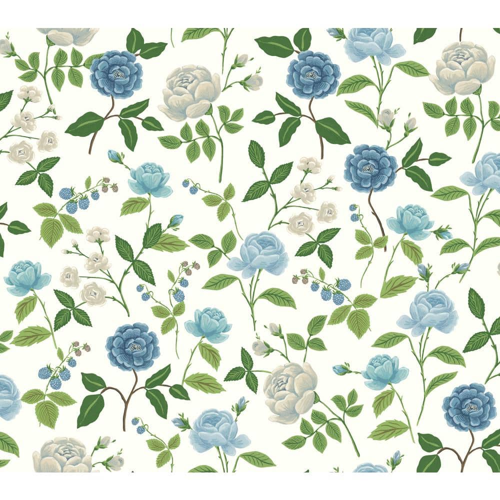 RIFLE PAPER CO. Roses Blue Matte Non-Pasted Wallpaper RF7543 - The Home ...