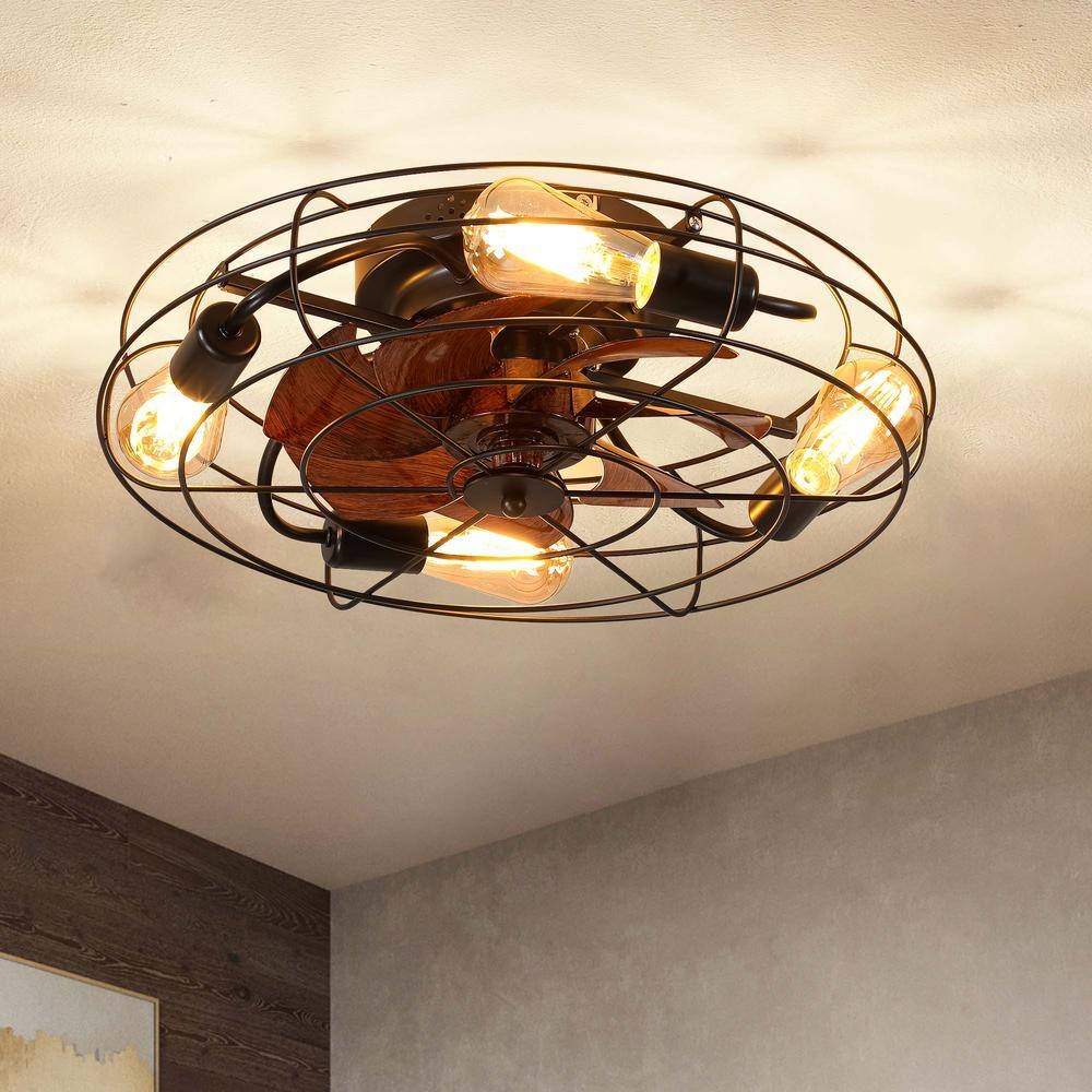 EAQUIL Alaska 20 in. Indoor Black Open Cage Ceiling Fan with Light and ...