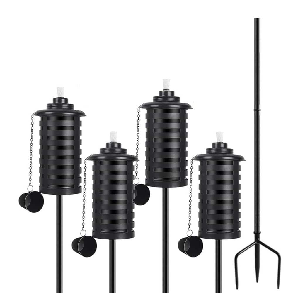Misopily 6 Pcs Black Metal Outdoor Torches 16 oz Garden Decor ...