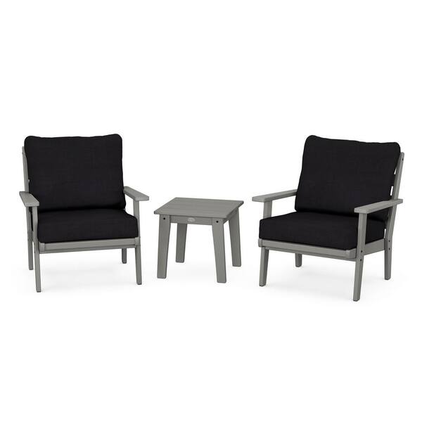 POLYWOOD Grant Park Slate Grey 3-Piece Deep Seating Set with Midnight ...