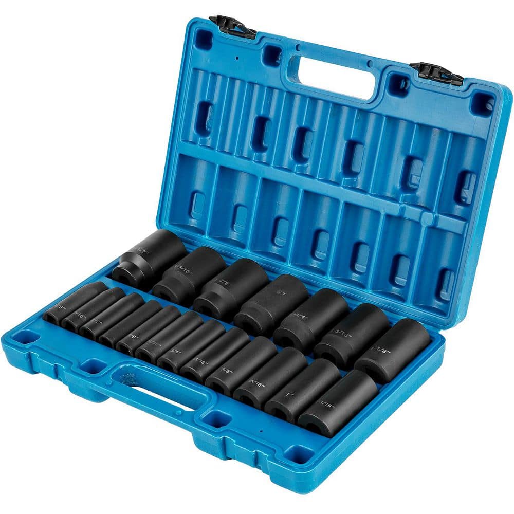 SKYSHALO Impact Socket Set 1/2 in. 19 Piece Impact Sockets, Deep Socket ...