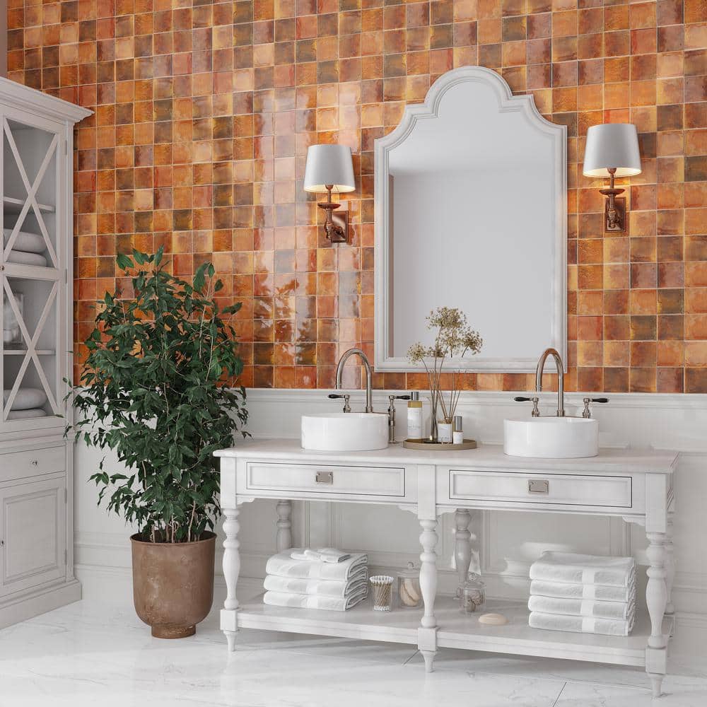 Apollo Tile Antiek 3.94 in. x 3.94 in. Glossy Red Ceramic Square Wall ...