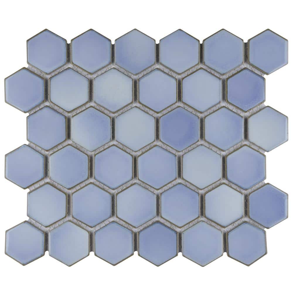 Merola Tile Hudson Due 2" Hex Frost Blue 10-7/8 in. x 12-5/8 in ...