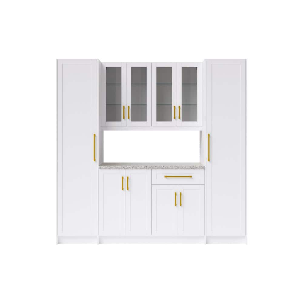 NewAge Products Home Bar 7-Piece White Cabinet Set with Contemporary ...