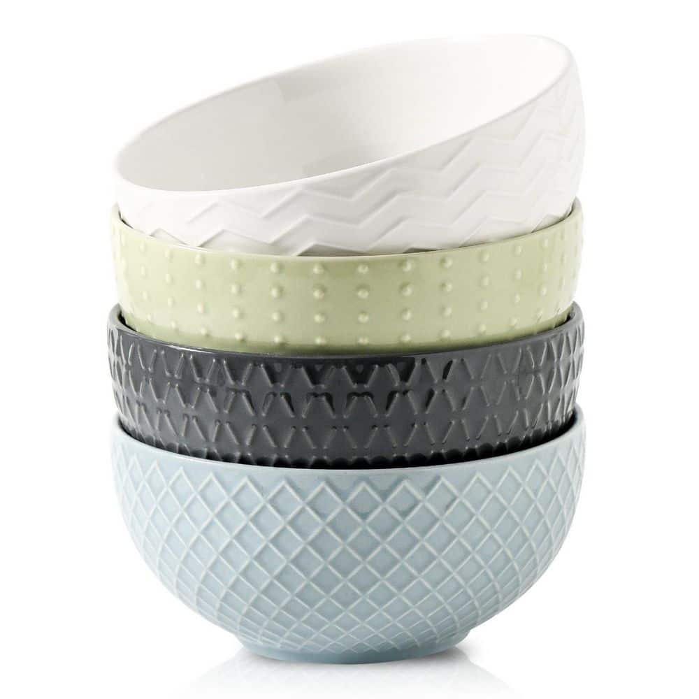 Wudkey 26 fl. oz. Multi-color Ceramic Cereal Bowls (Set of 4), Embossed ...