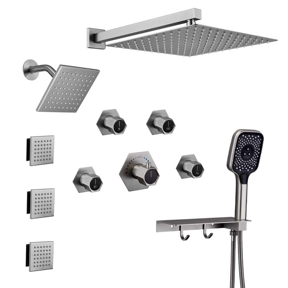 CASAINC 6-Spray 12 in. Wall Mount Dual Shower Heads and Handheld Shower ...