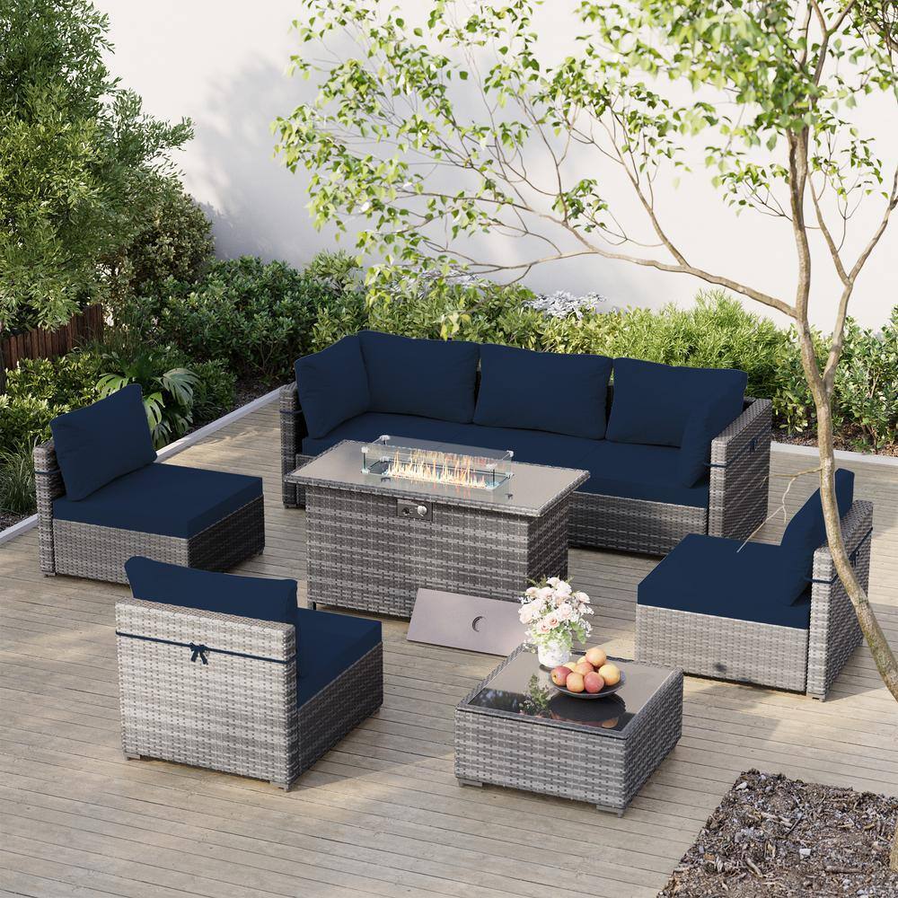 UPHA 8-Piece Outdoor Gray Wicker Patio Conversation Set with Wicker ...
