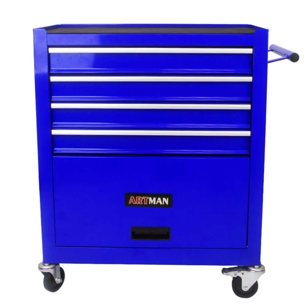 Tidoin 4-Tier Metal 4-Wheeled Multi-Functional Cart in Blue with Handle ...