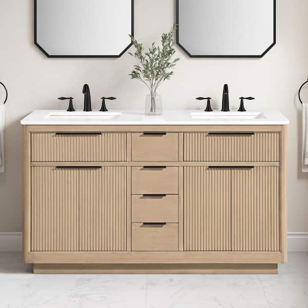 OVE Decors Xander 60 in. Double Sink Freestanding Sahara Birch Bath ...