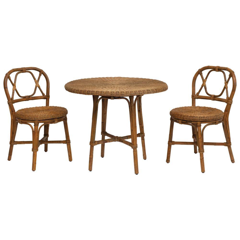 Storied Home 31.5 in. Brown Round Handwoven Rattan Bistro Table with 2 ...