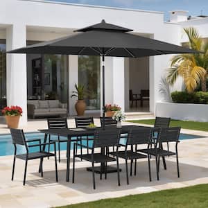 Pellebant 11-Piece Brown Aluminum Outdoor Dining Set with Stackable ...