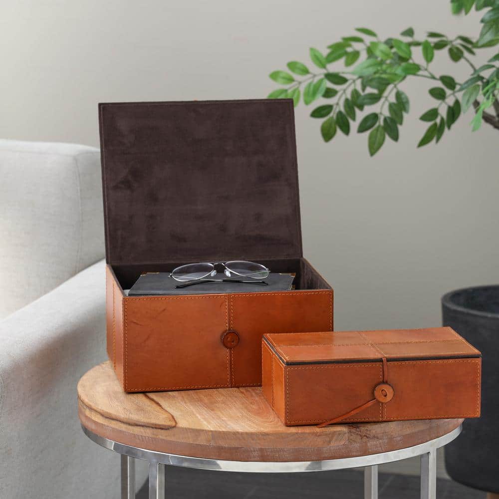 Litton Lane Rectangle Leather Storage Box with Leather Loop Closure and ...