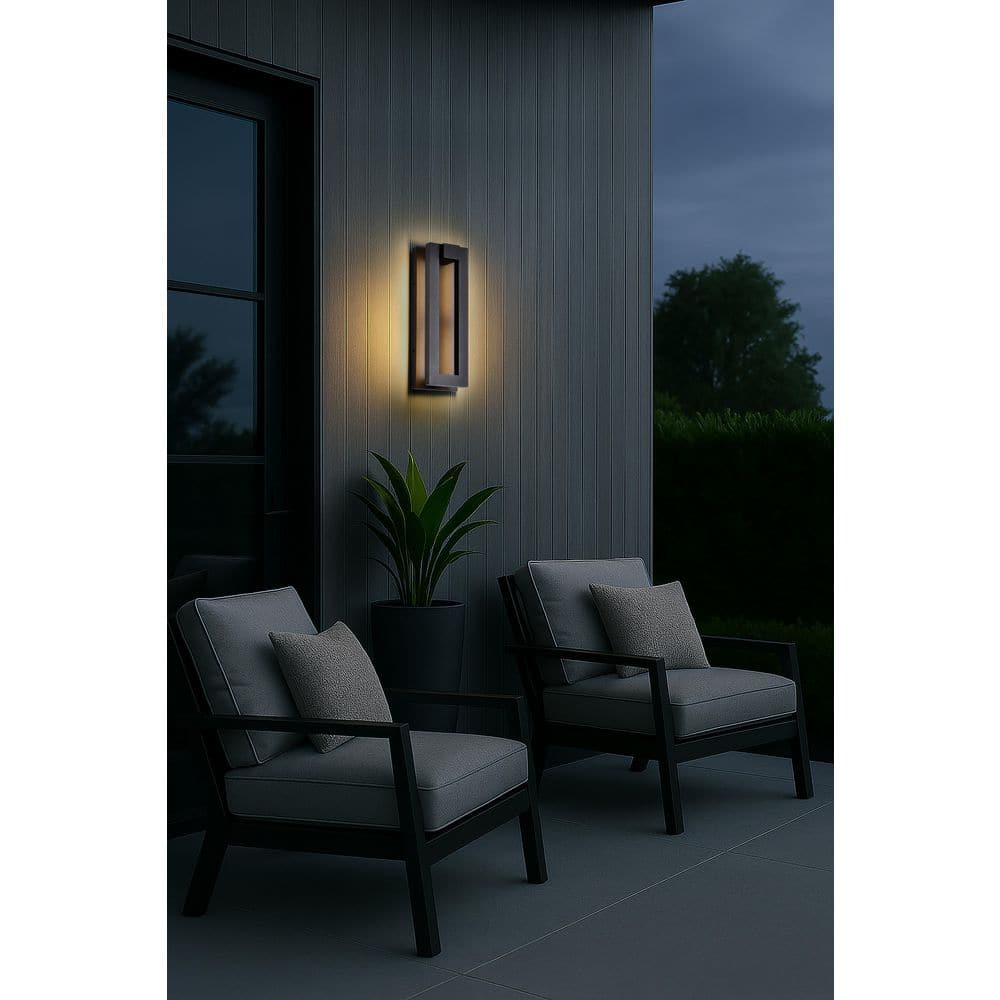 SATCO Crew 15 in. Sand Black Outdoor Hardwired Wall Lanterm Sconce with ...