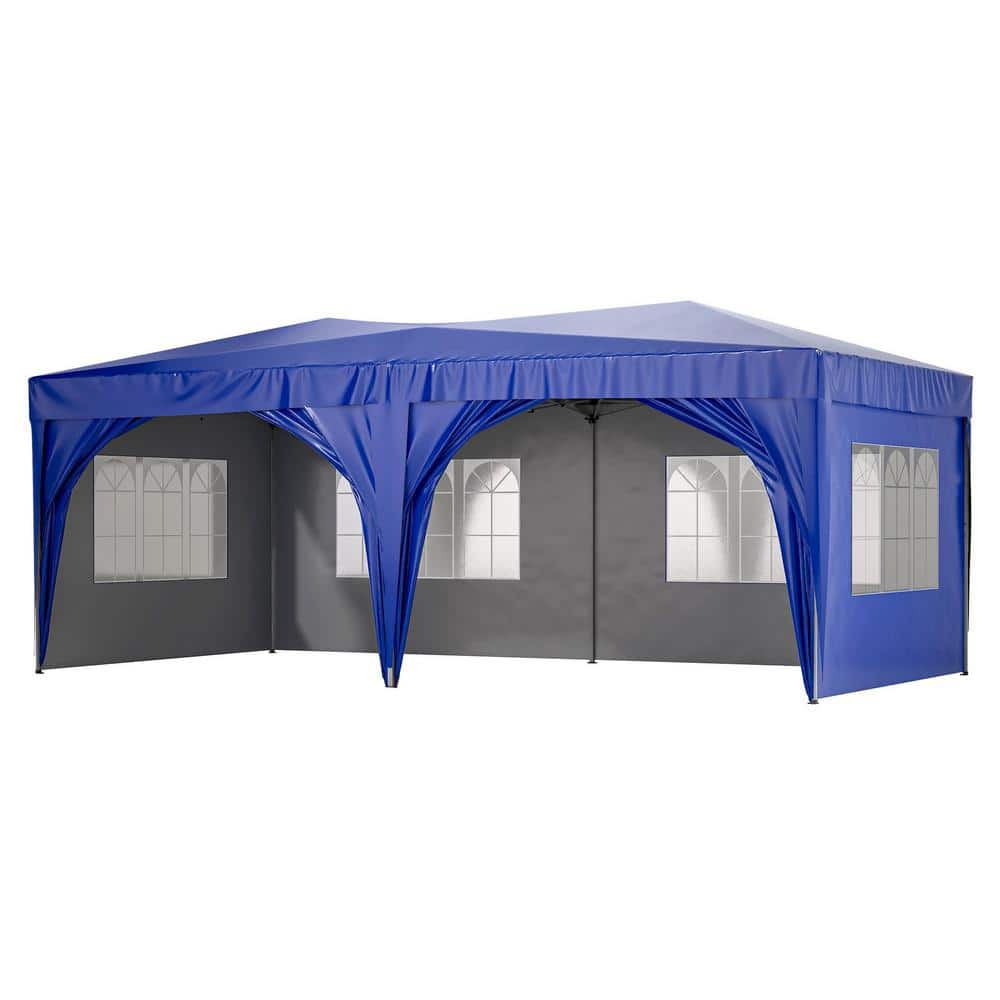 Tidoin 20 ft. x 10 ft. Blue Pop Up Canopy with 6 Removable Sidewalls ...