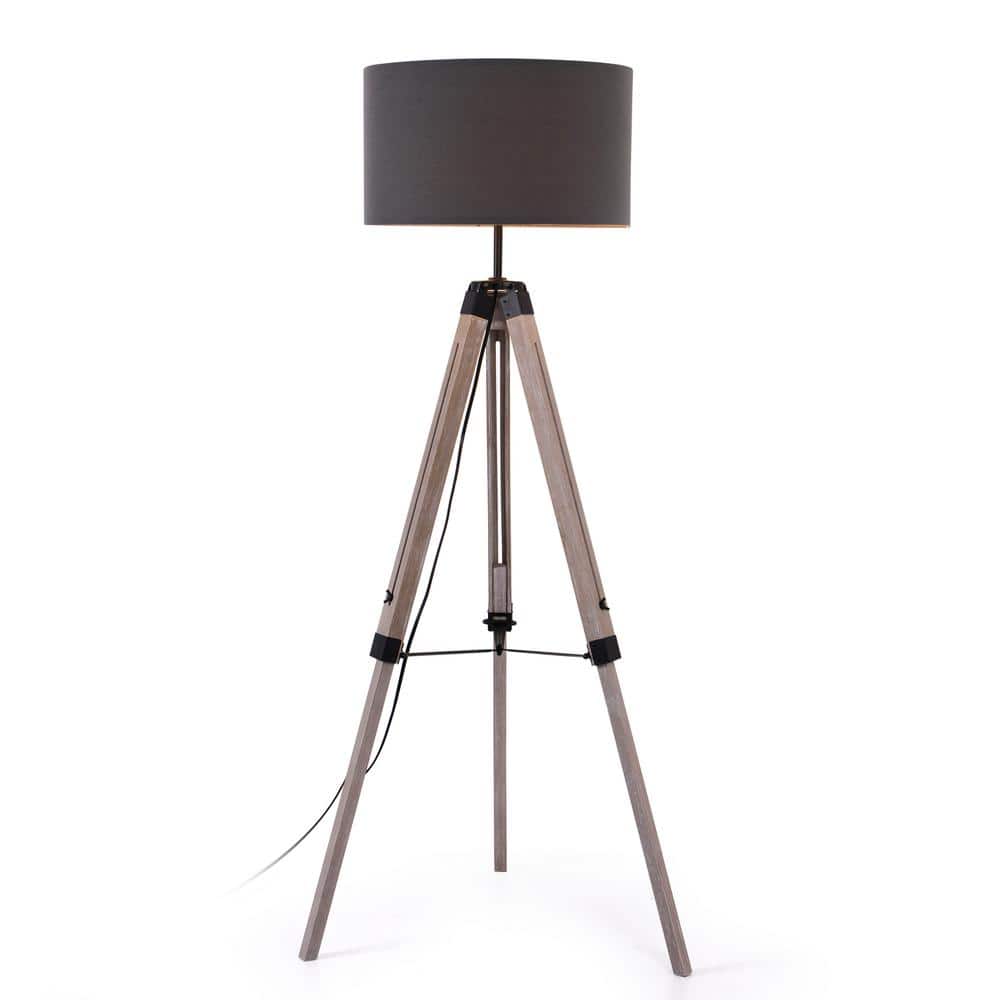 bessten Posh 58 in. Grey Tripod 1-Light Floor Lamp with Solid wood Body ...