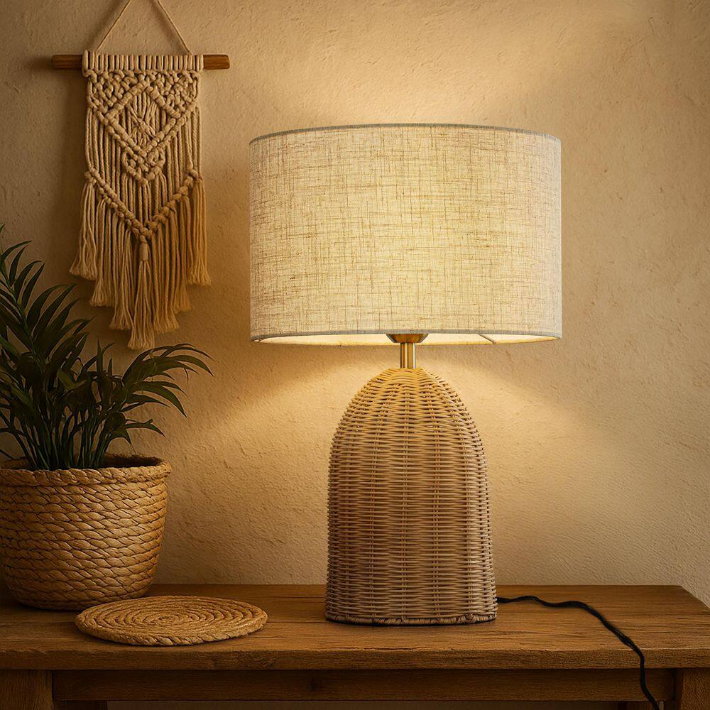 ALOA DECOR 1-Light 20 in. Natural Coastal Small Brass Rattan Bedside ...